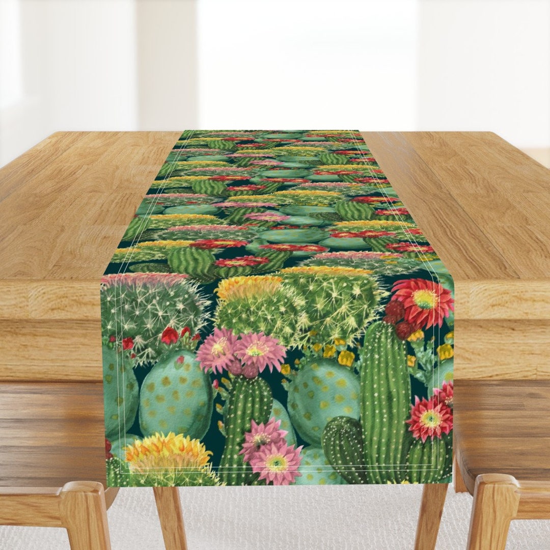 Succulent Table Runner - Tropical Cactus Flowers by Sveta_aho - Desert ...