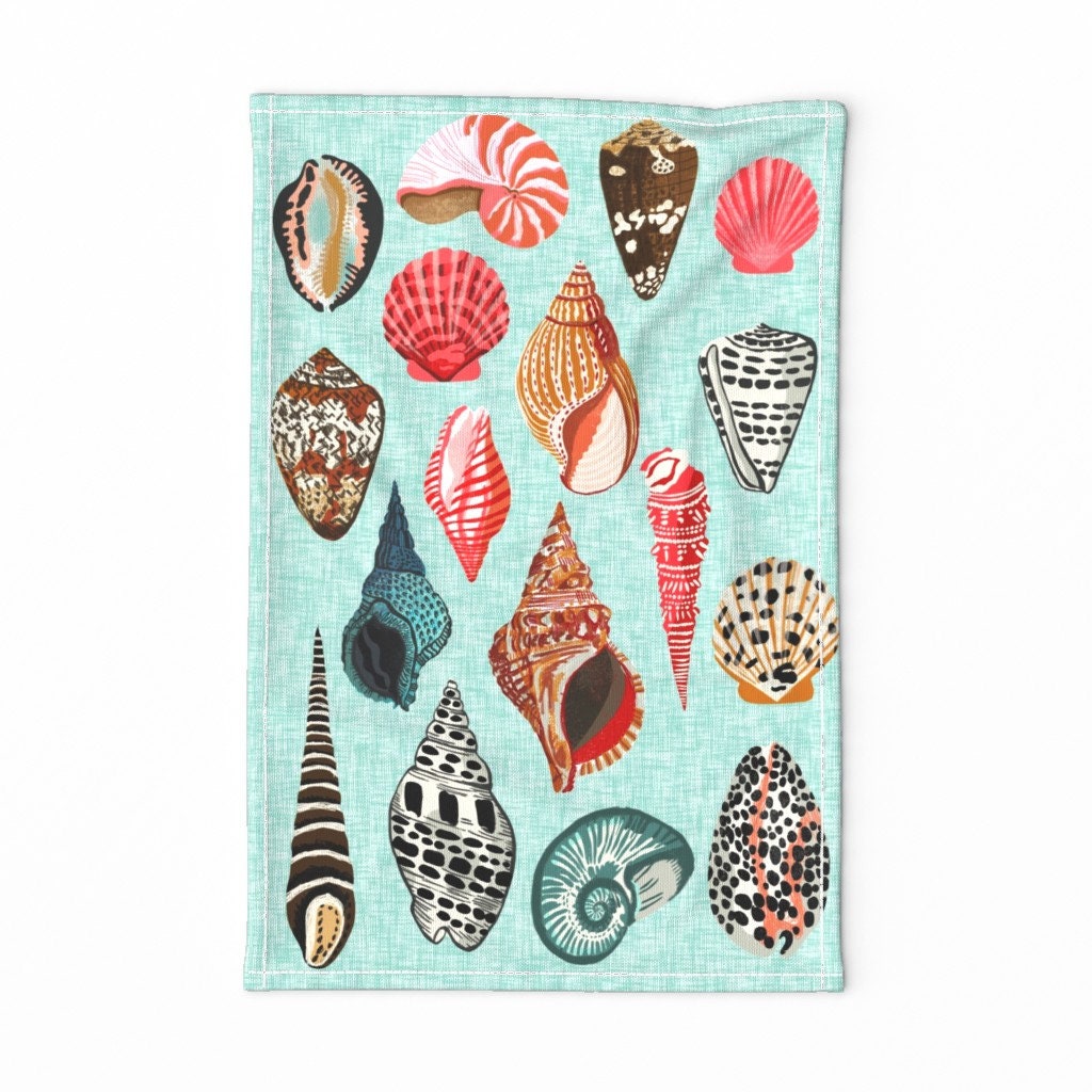 Sea Shells Tea Towel Pink Seashells by Andrea_lauren - Etsy