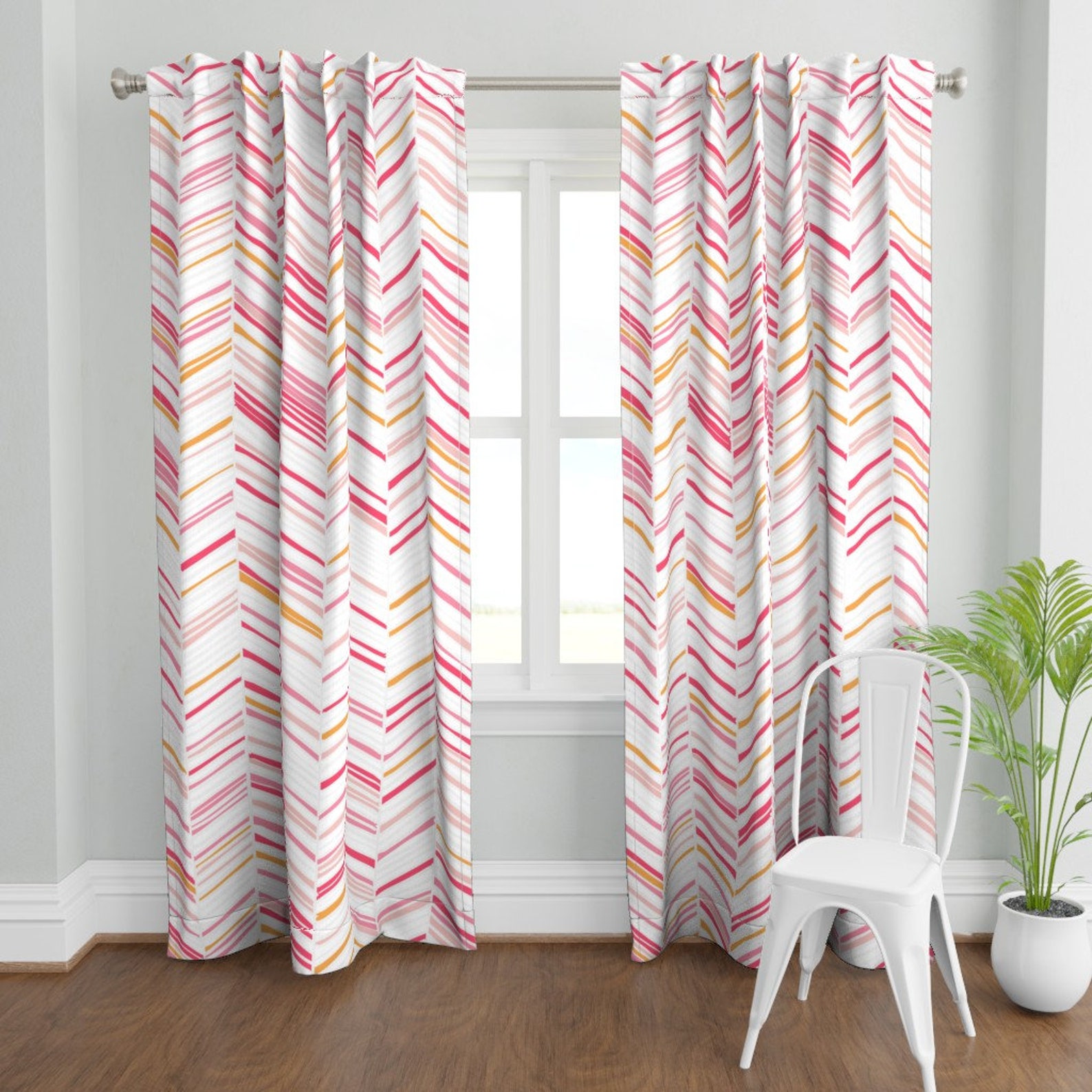 Chevron Curtain Panel Herringbone in Pink by Friztin - Etsy