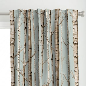 Rustic Trees Curtain Panel - Birch Grove in Overcast by ...