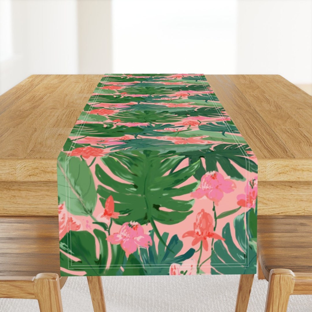 Tropical Foliage Table Runner Floral Coral & Pink by Alison_janssen ...