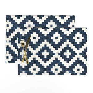 Indigo Aztec Placemats set of 2 Geometric Indigo by - Etsy