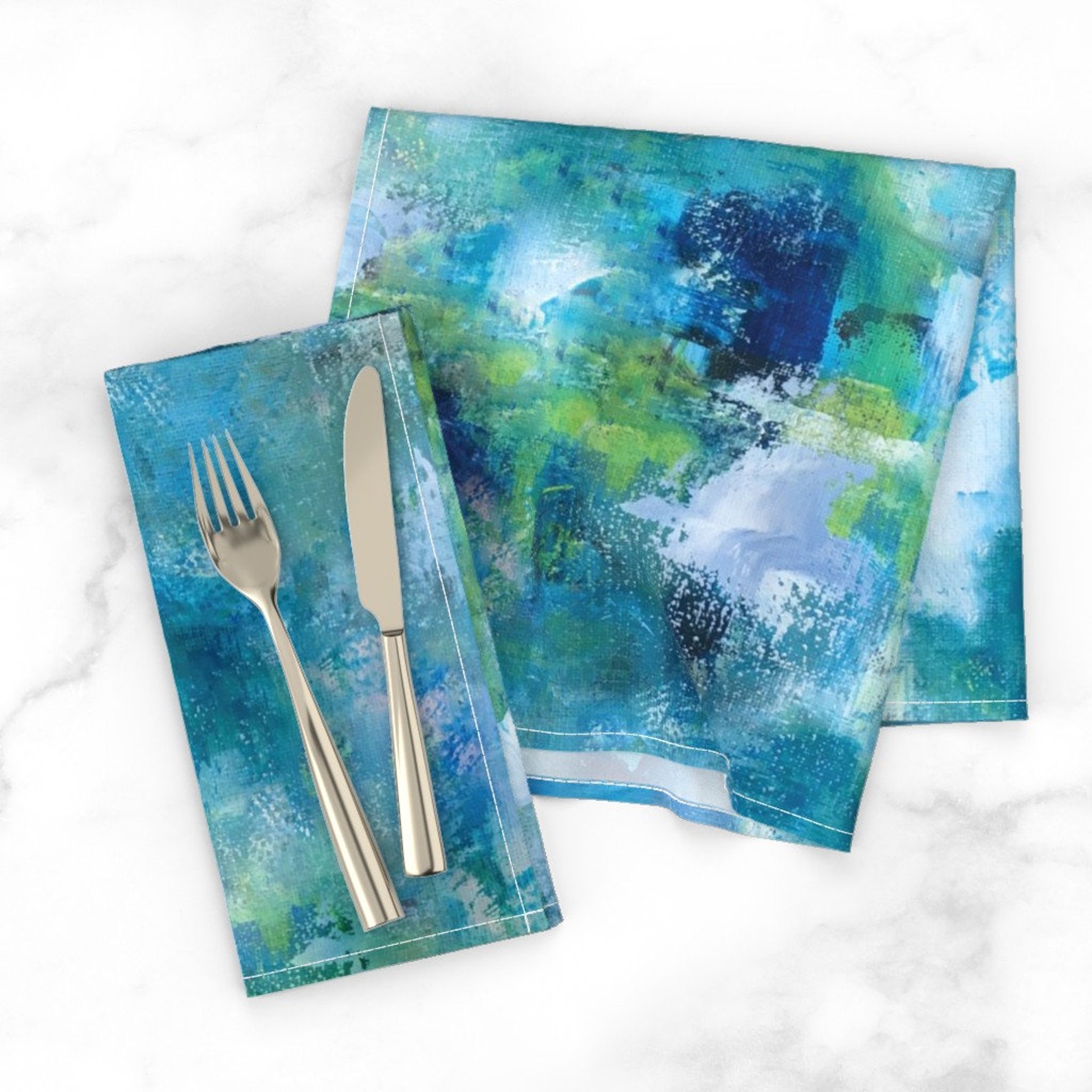 Ocean Blue Dinner Napkins set of 2 Blue Abstract by - Etsy
