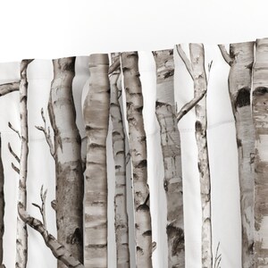 Woodland Forest Curtain Panel - Birch Forest on White by ...