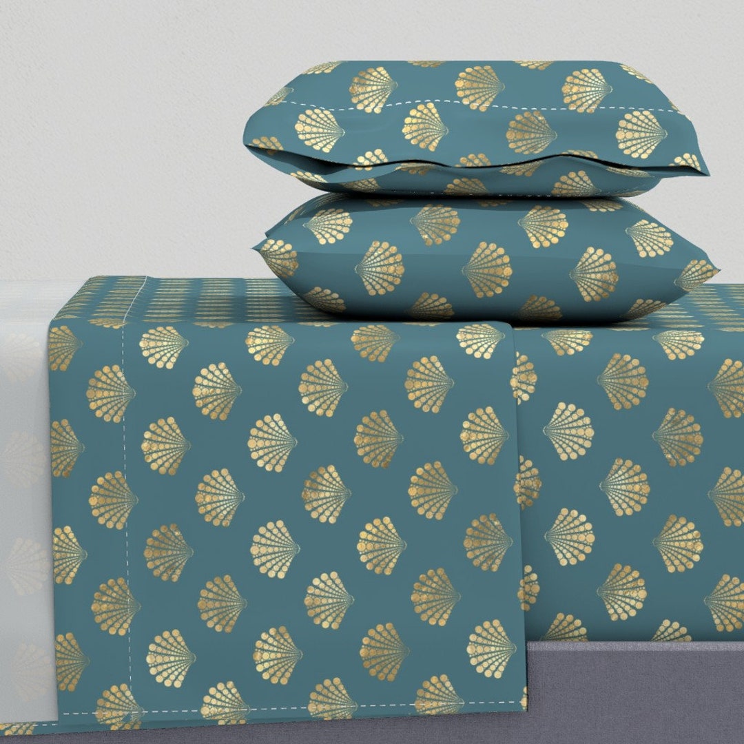 Coastal Glam Sheets Seashells Teal by Ktscarlett_ Beach Sea Ocean ...