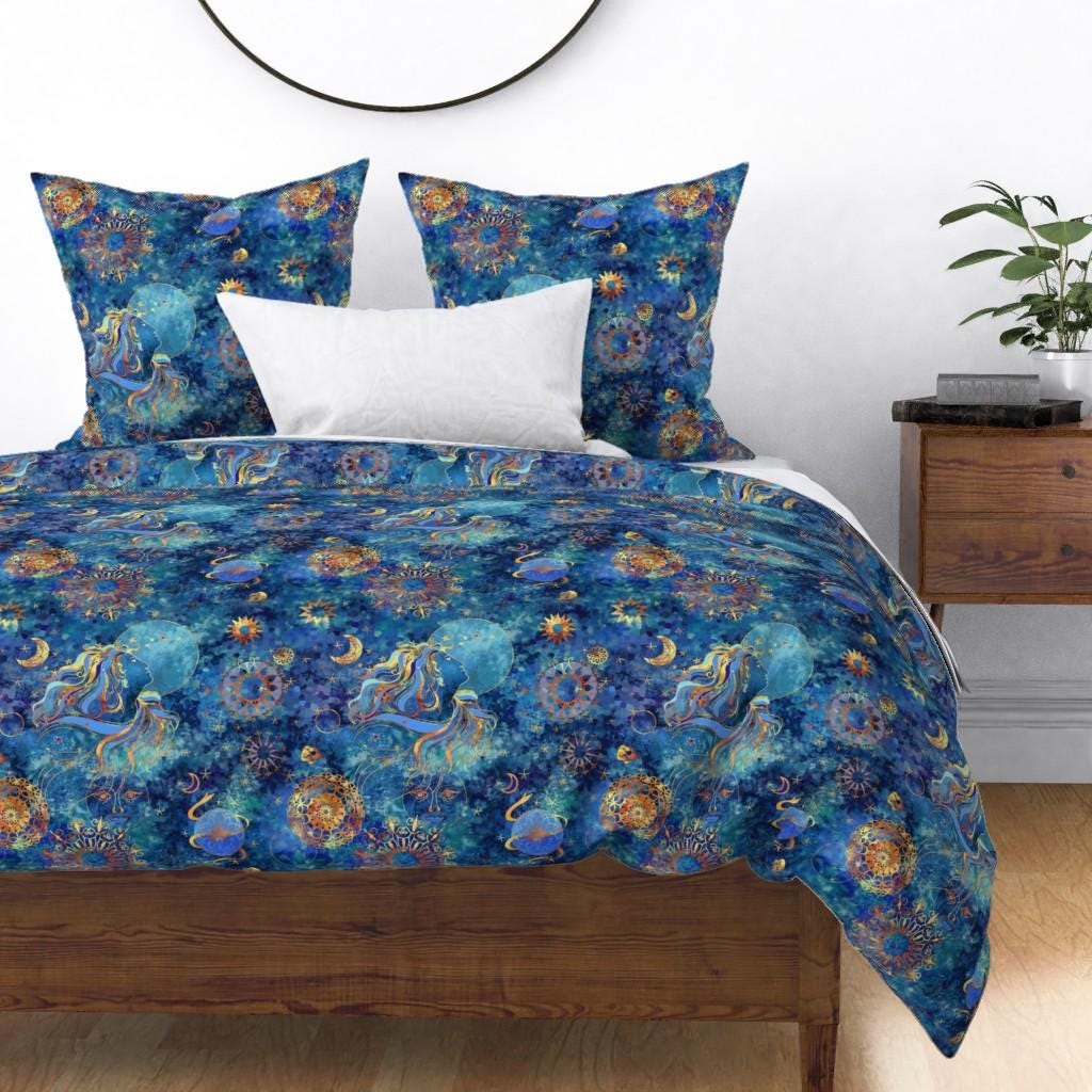Celestial Watercolor Bedding - Blue Moon by Designed_by_debby - Night ...