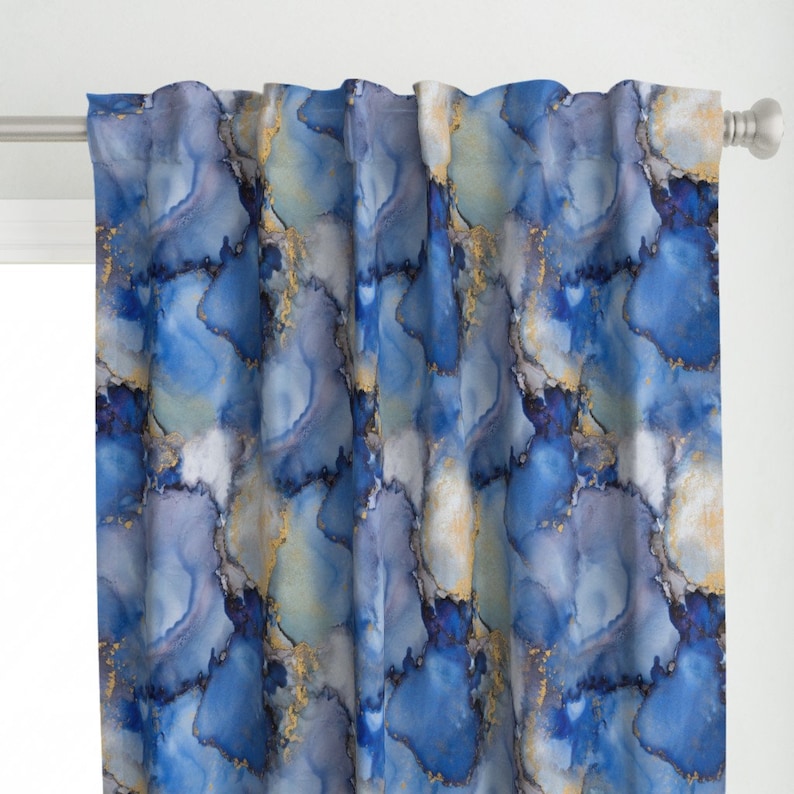 Watercolor Curtain Panel - Abstract Marble Blue Purple Ink Gradient ...