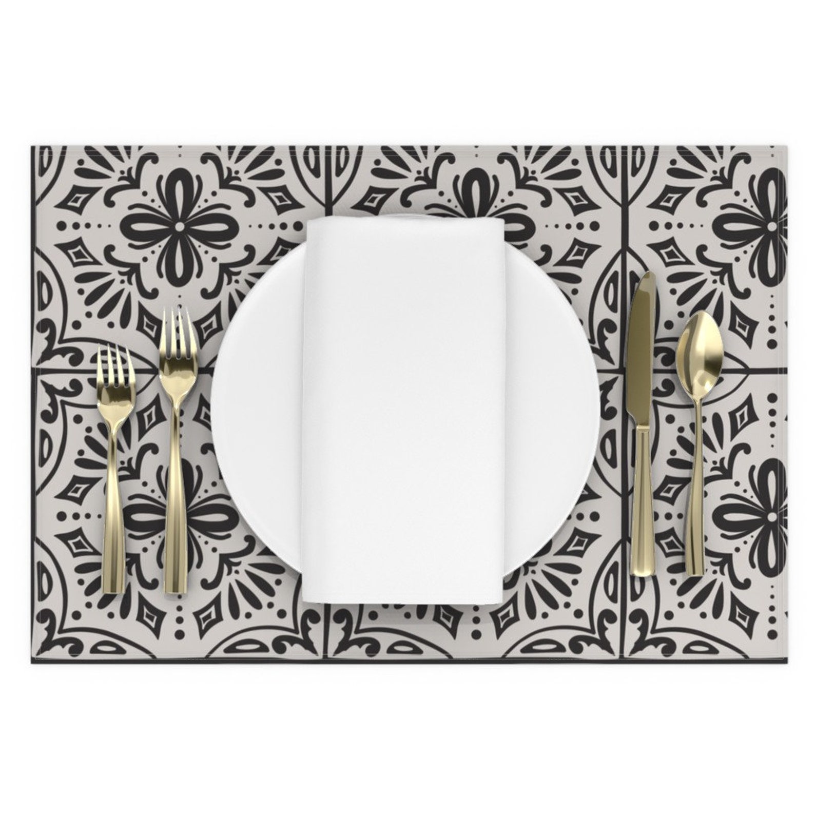 Traditional Tile Placemats Set of 2 Sevilla Taupe & Black | Etsy