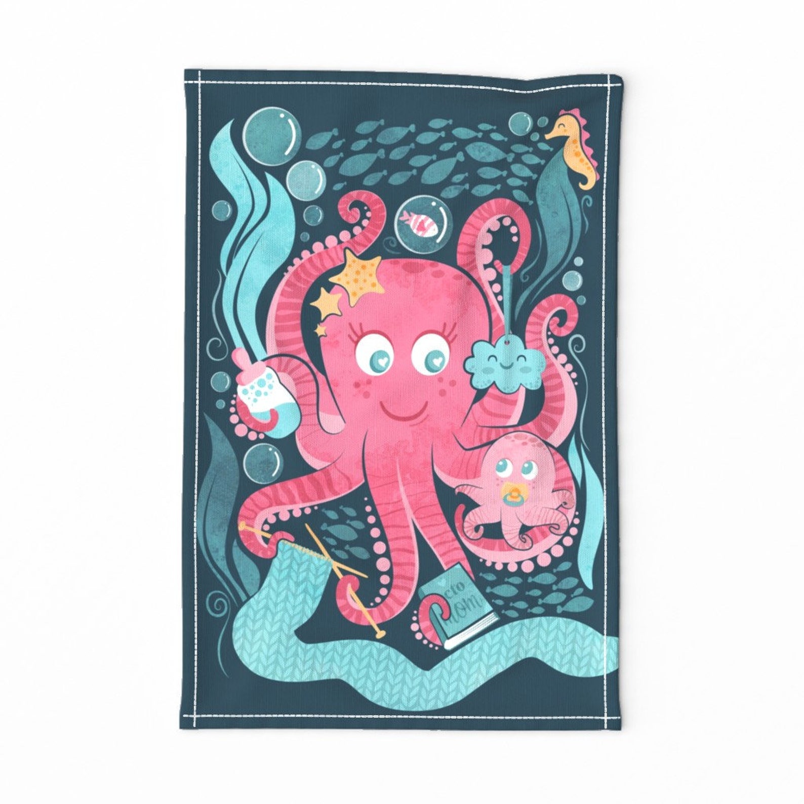 Mommy Octopus Tea Towel - Octo Mama Teal Sea Motifs by Selmacardoso ...