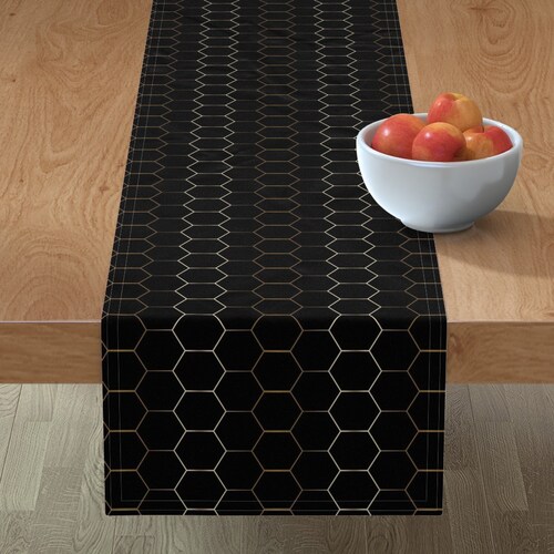 Geometric Table Runner Gold and Black Hex Tile Hexagon Tile - Etsy