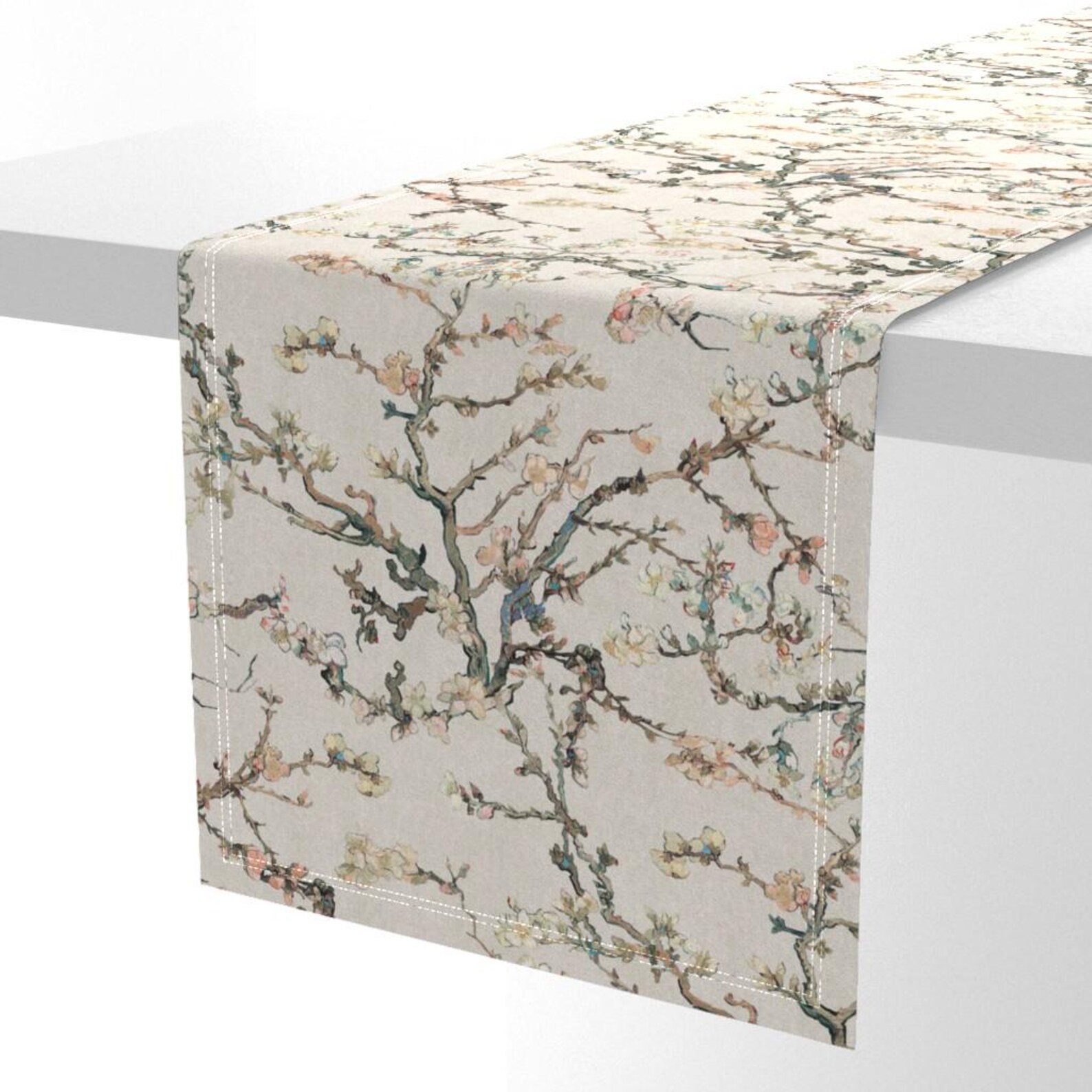 Neutral Beige Table Runner - Blooms Blossoms Impressionist Artistic ...