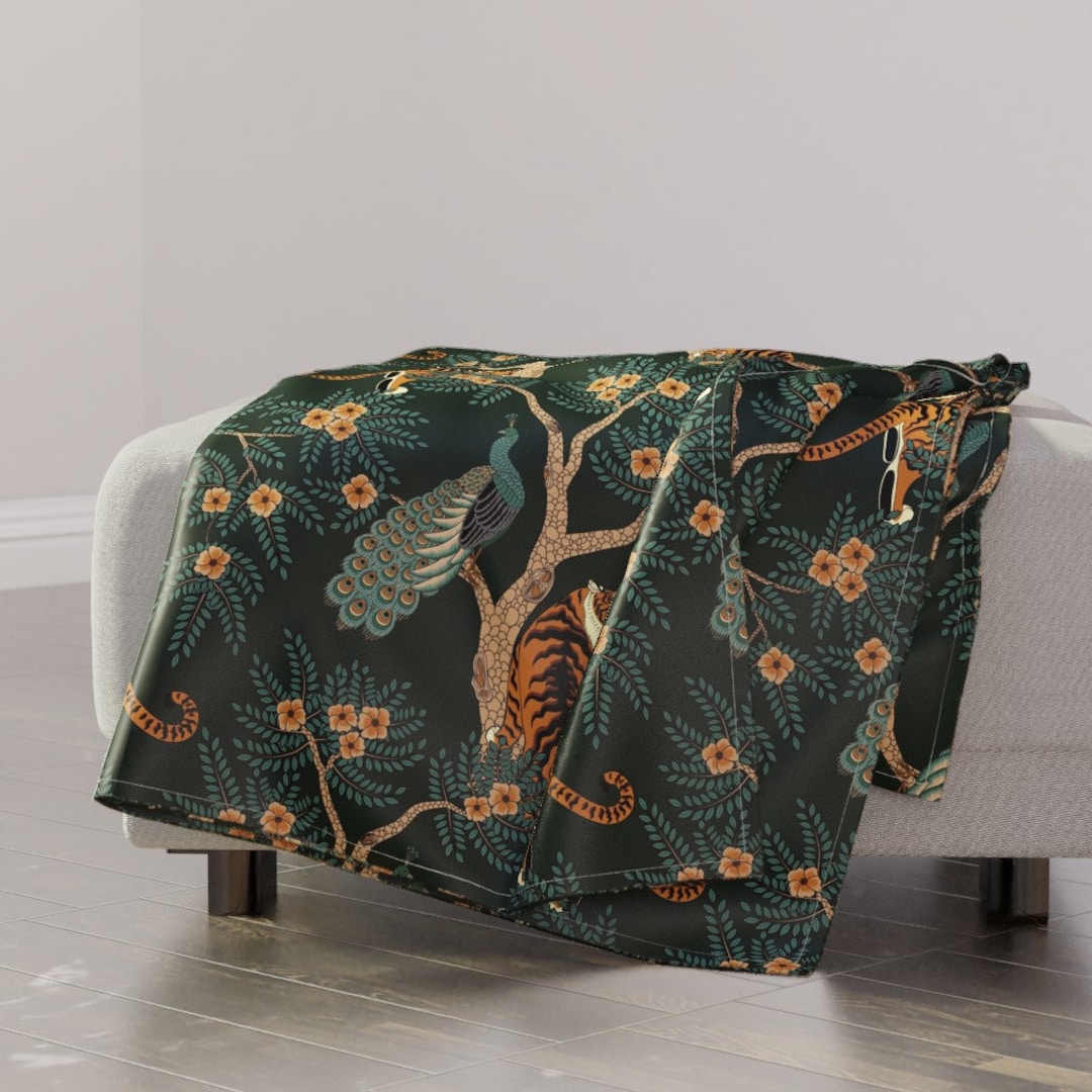 Tiger Chinoiserie Throw Blanket - Tiger & Peacock by Sveta_aho - Bengal ...