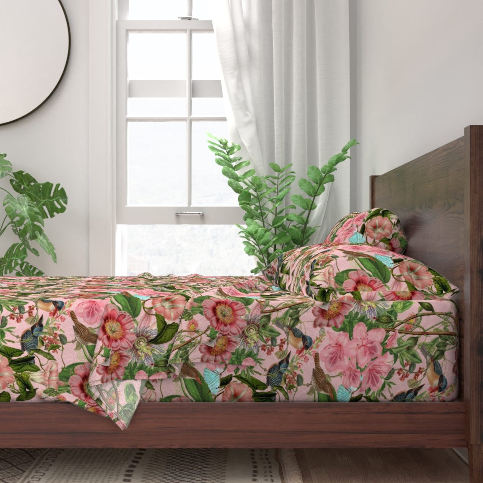 Pink Bird Garden Sheets Pink Botanical Floral by Yesterdaycollection ...