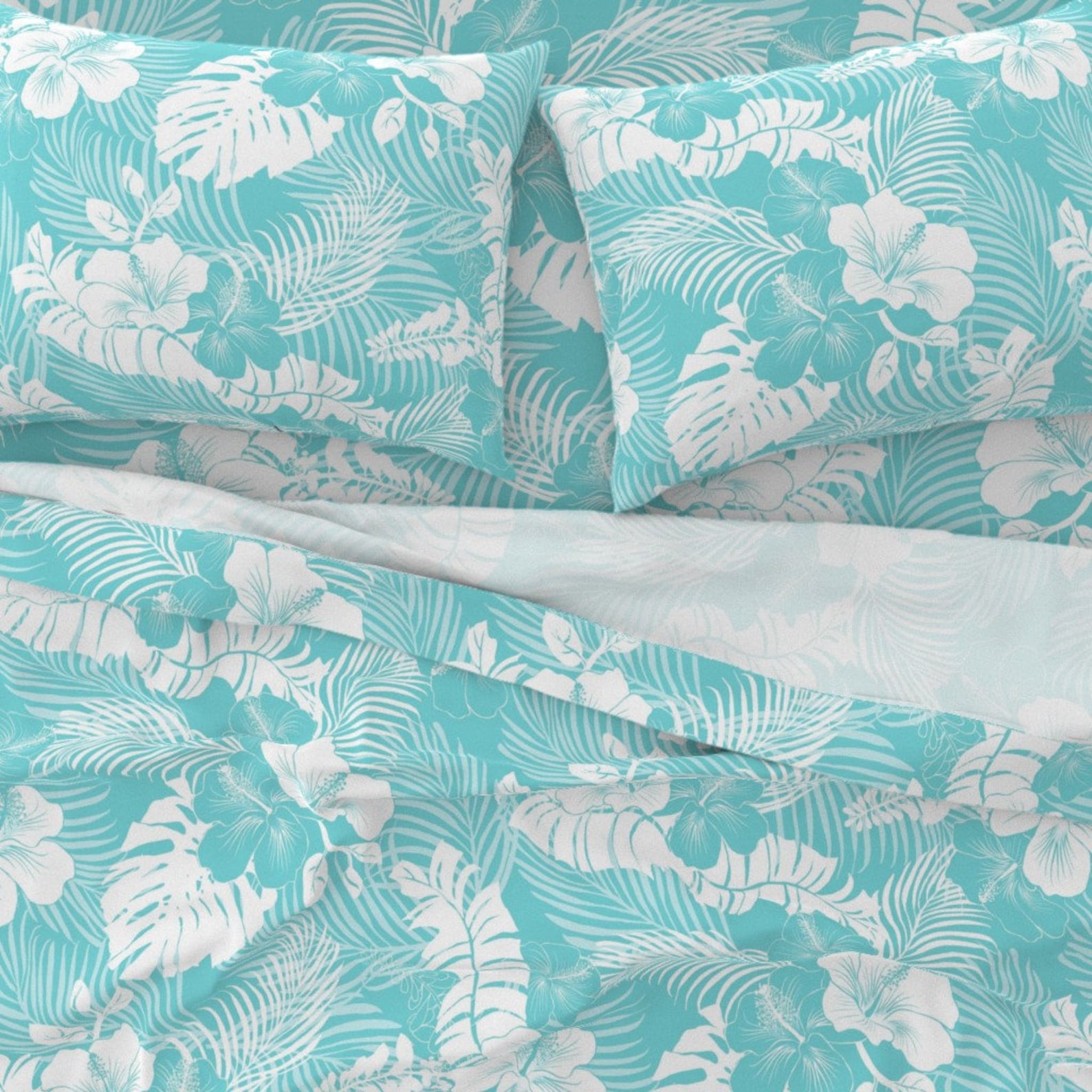 Tropical Sheets Aloha Nui Light Turquoise by Kadyson Blue | Etsy