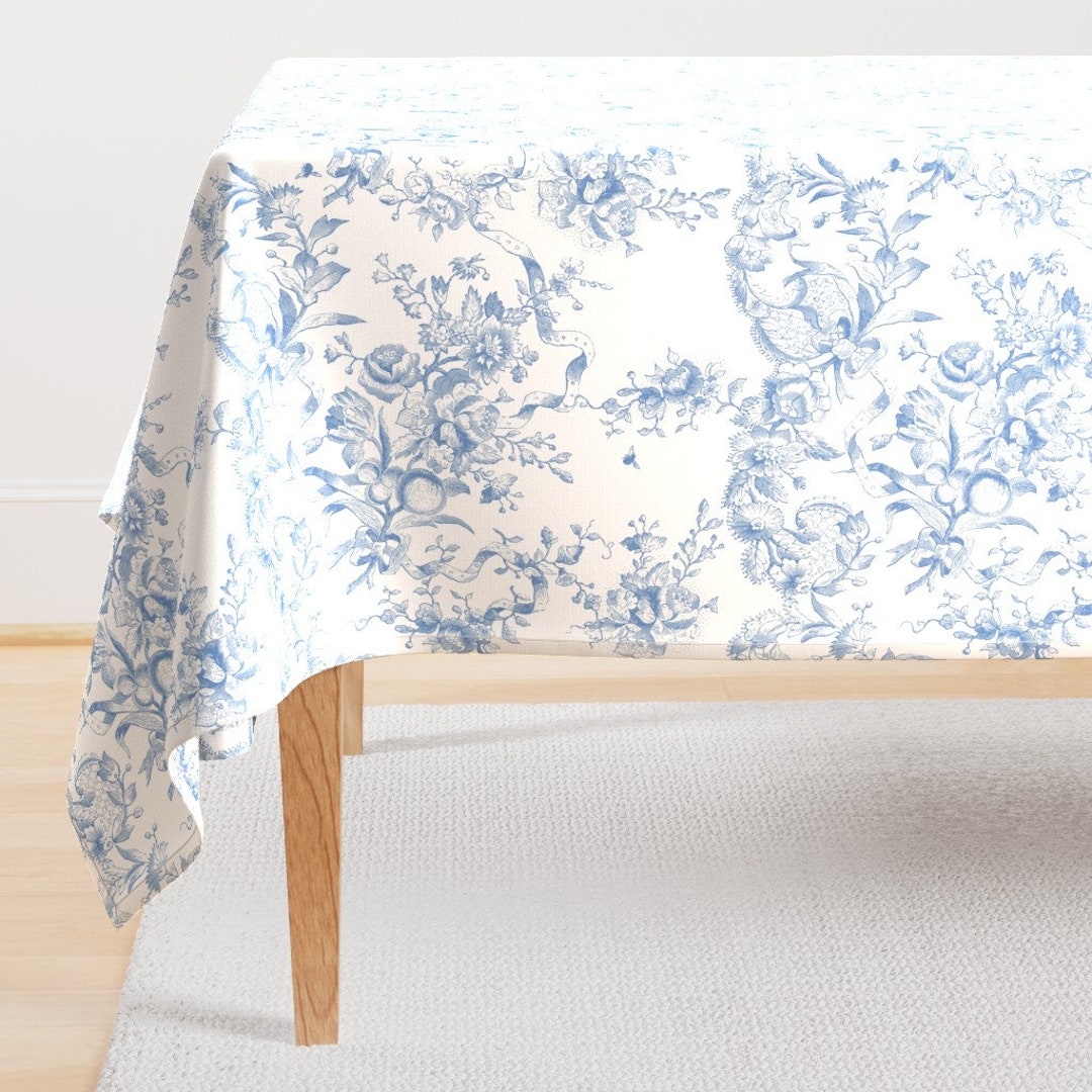 Blue Tablecloth Blueberry Toile by Lilyoake Toile Fruit Roses Bee ...