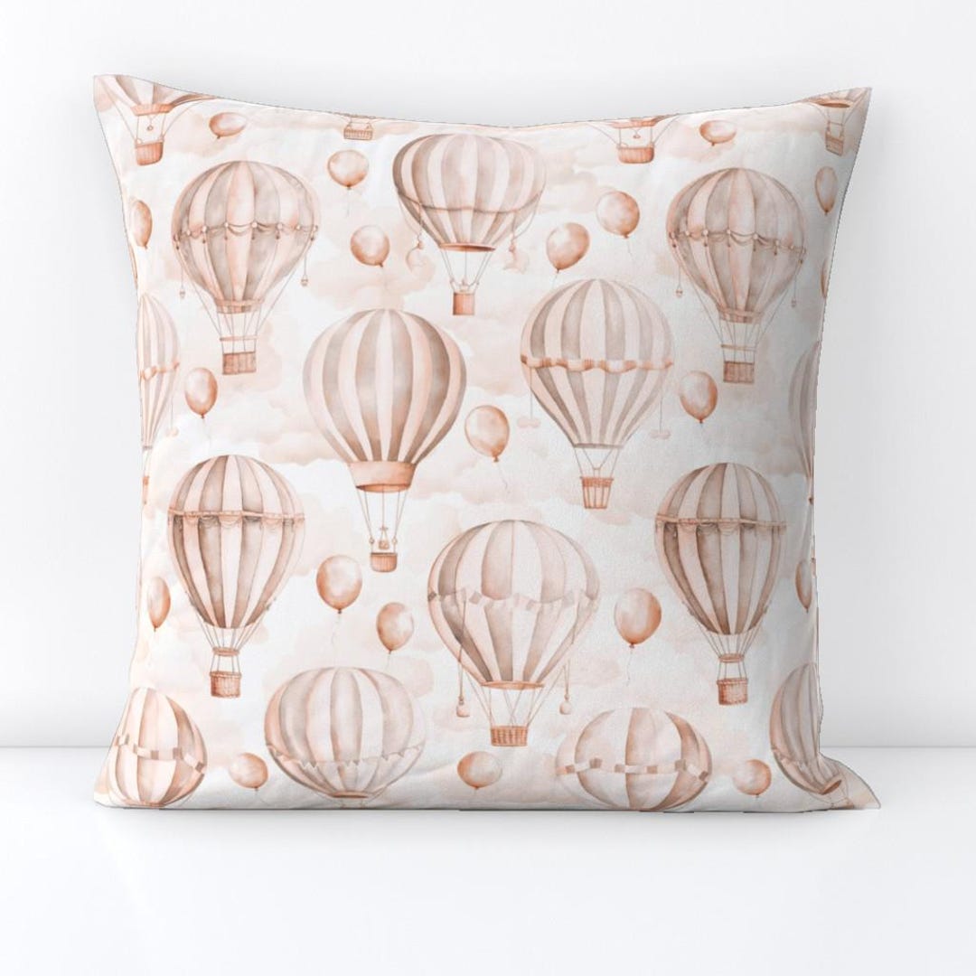 Neutral Balloon Throw Pillow - Soft Pastel Hot Air Balloon Decorative ...