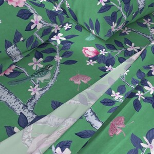 Bird in Garden Sheets - Elsie's Garden Bright Green Navy by Danika ...