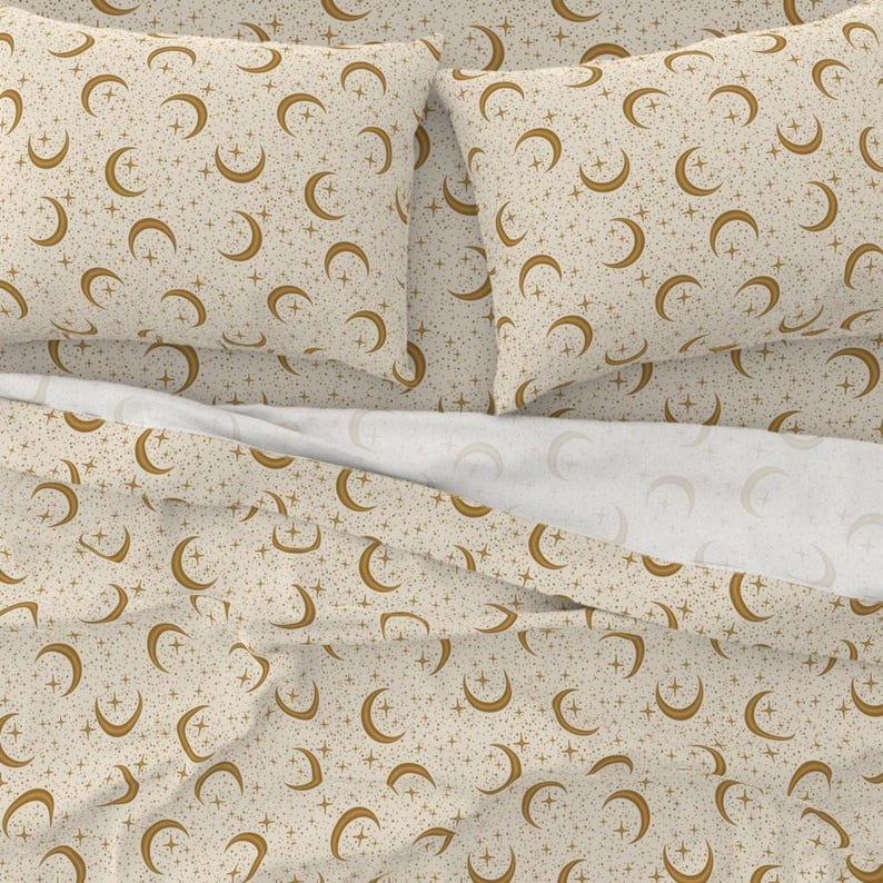 Boho Celestial Sheets - Night Sky by Mariliineira - Moon and Stars Gold ...