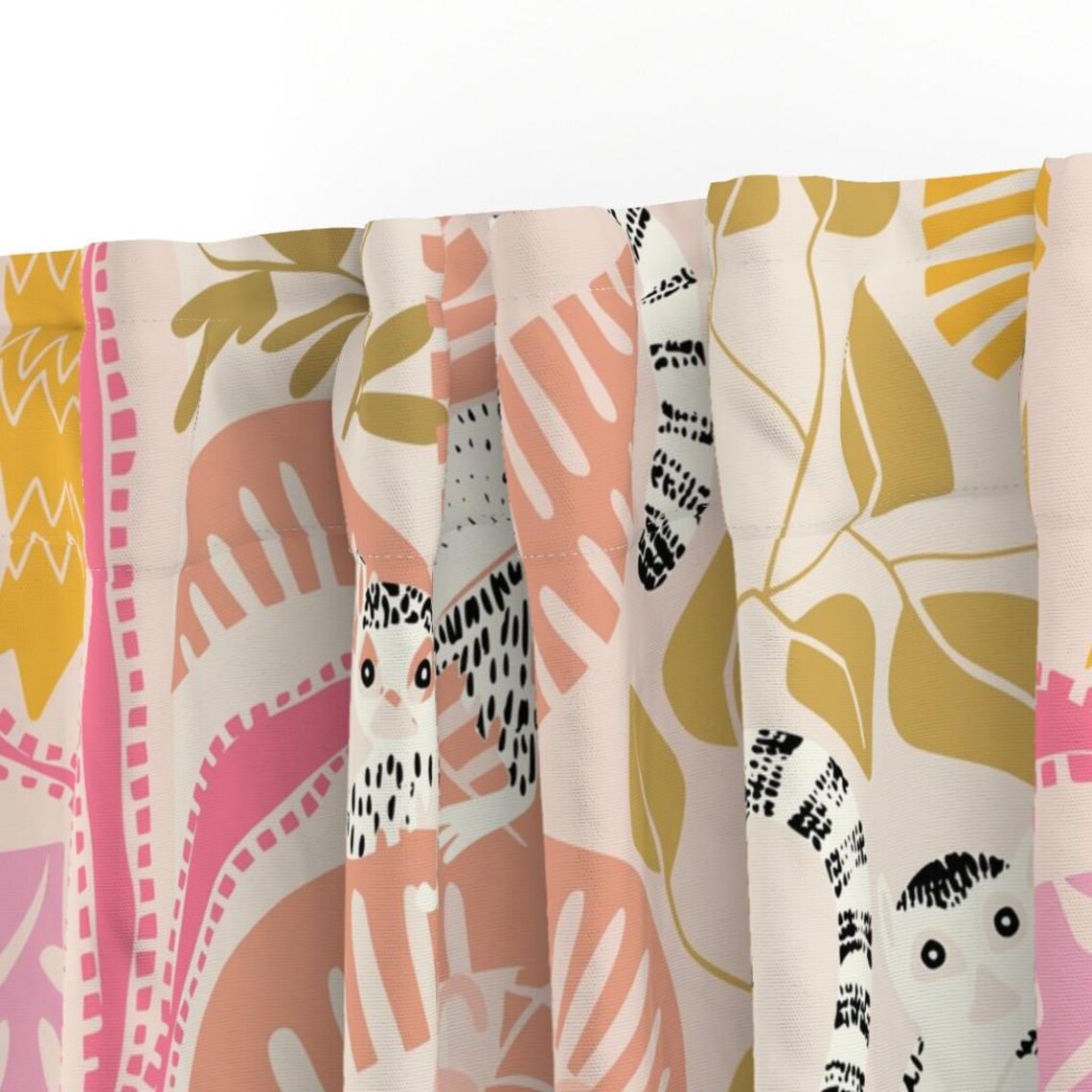 Whimsical Curtain Panel - Jungle Safari Zoo Animals Lemur Monkey ...