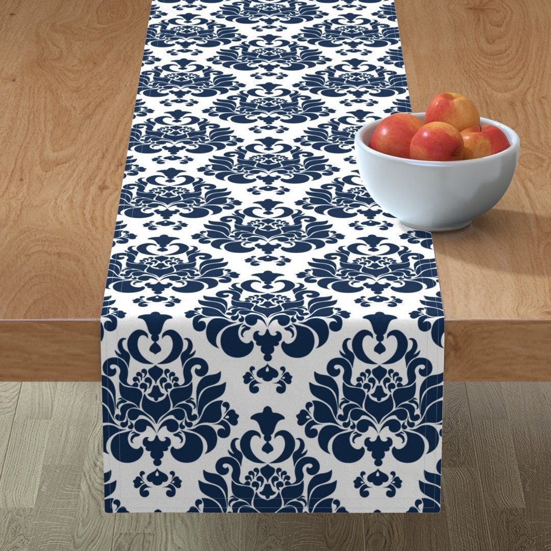Victorian Table Runner Damask Navy by Mint_tulips Baroque - Etsy
