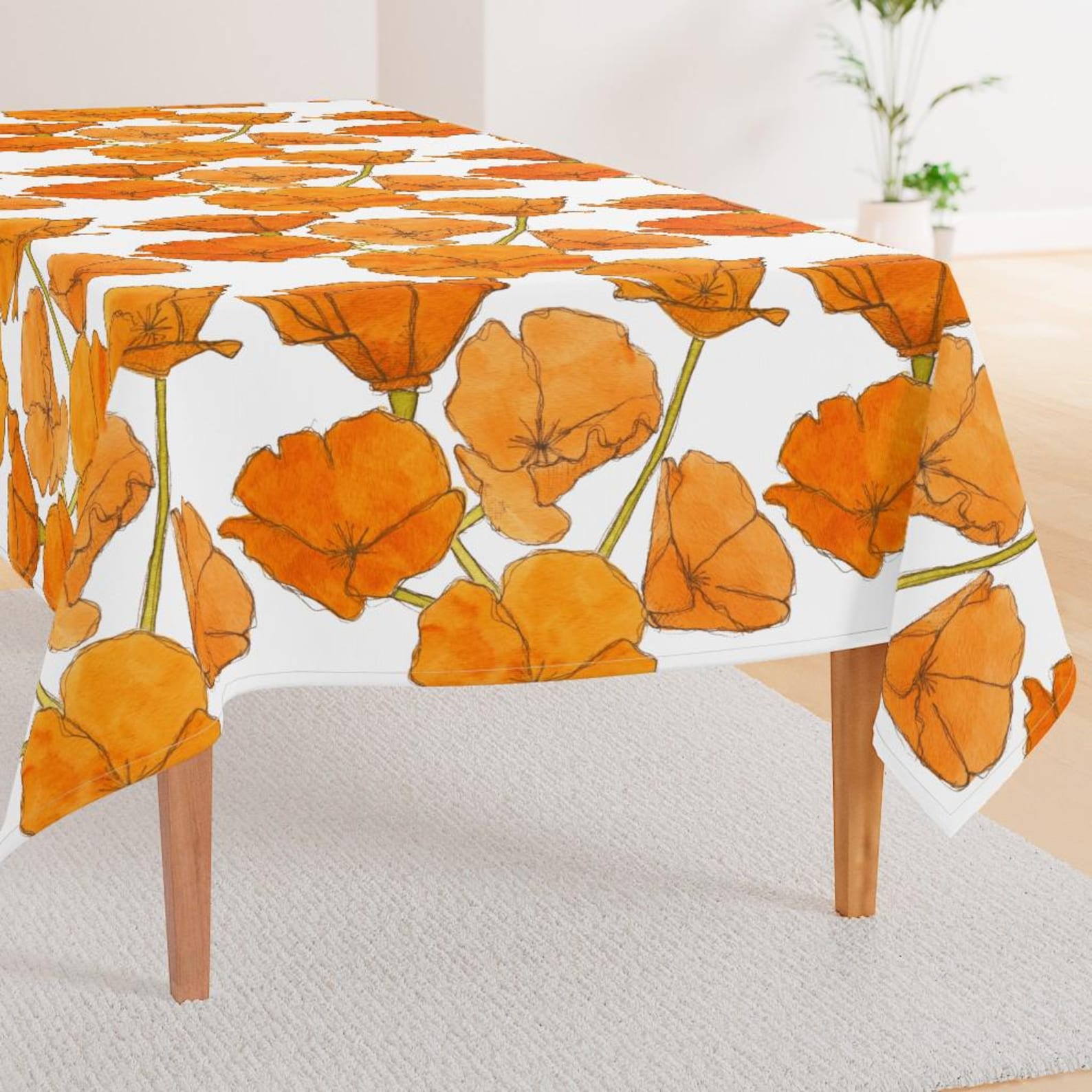 California Poppy Tablecloth - Poppy Large Scale by Studiodena ...