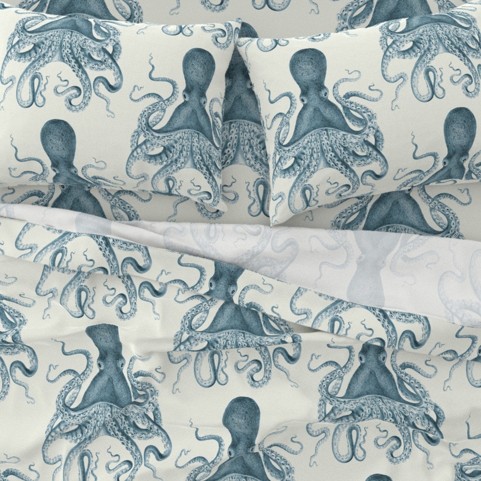 Vintage Nautical Sheets Octopus Oasis in Sea by | Etsy
