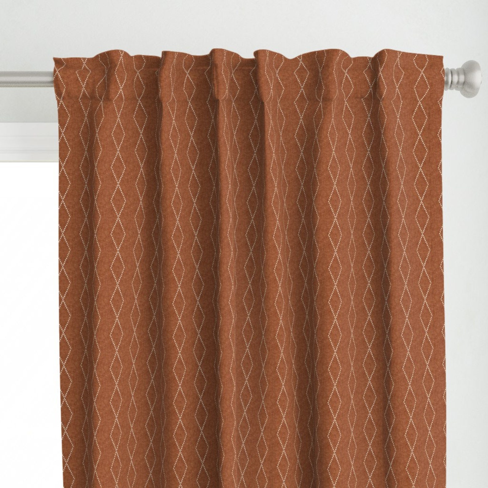 Geometric Diamond Curtain Panel - Rust Burnt Orange Modern Farmhouse ...