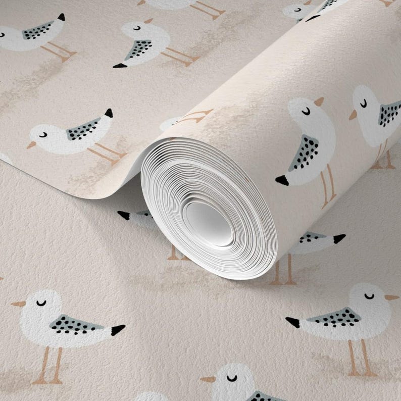 Coastal Seagull Non-pasted Wallpaper Whimsical Bird Cute Animal Beige ...