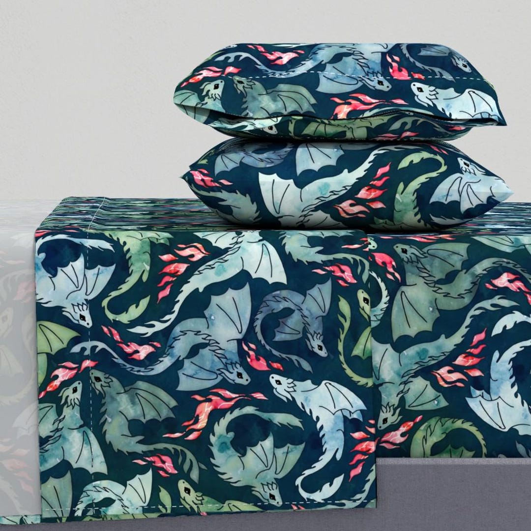 Watercolor Dragons Sheets - Dragon Fire by Adenaj - Dark Blue Green ...