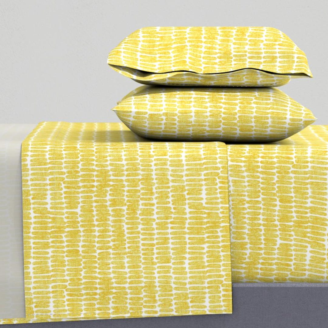 Yellow Stripe Sheets - Hatches Mustard by Kristinnohe - Mustard Gold ...