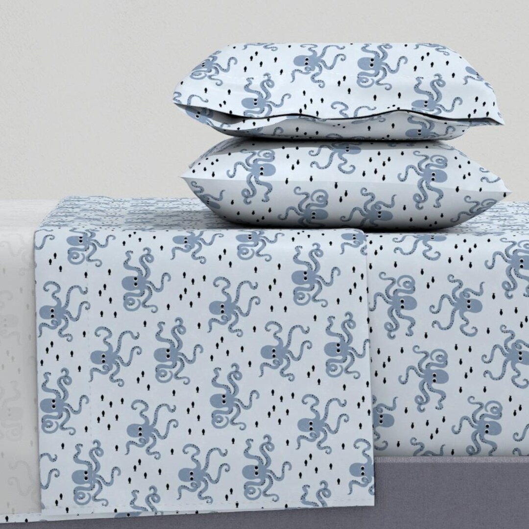Blue Octopus Sheets - Octopus Blue by Kimsa - Coastal Baby Ocean Animal ...
