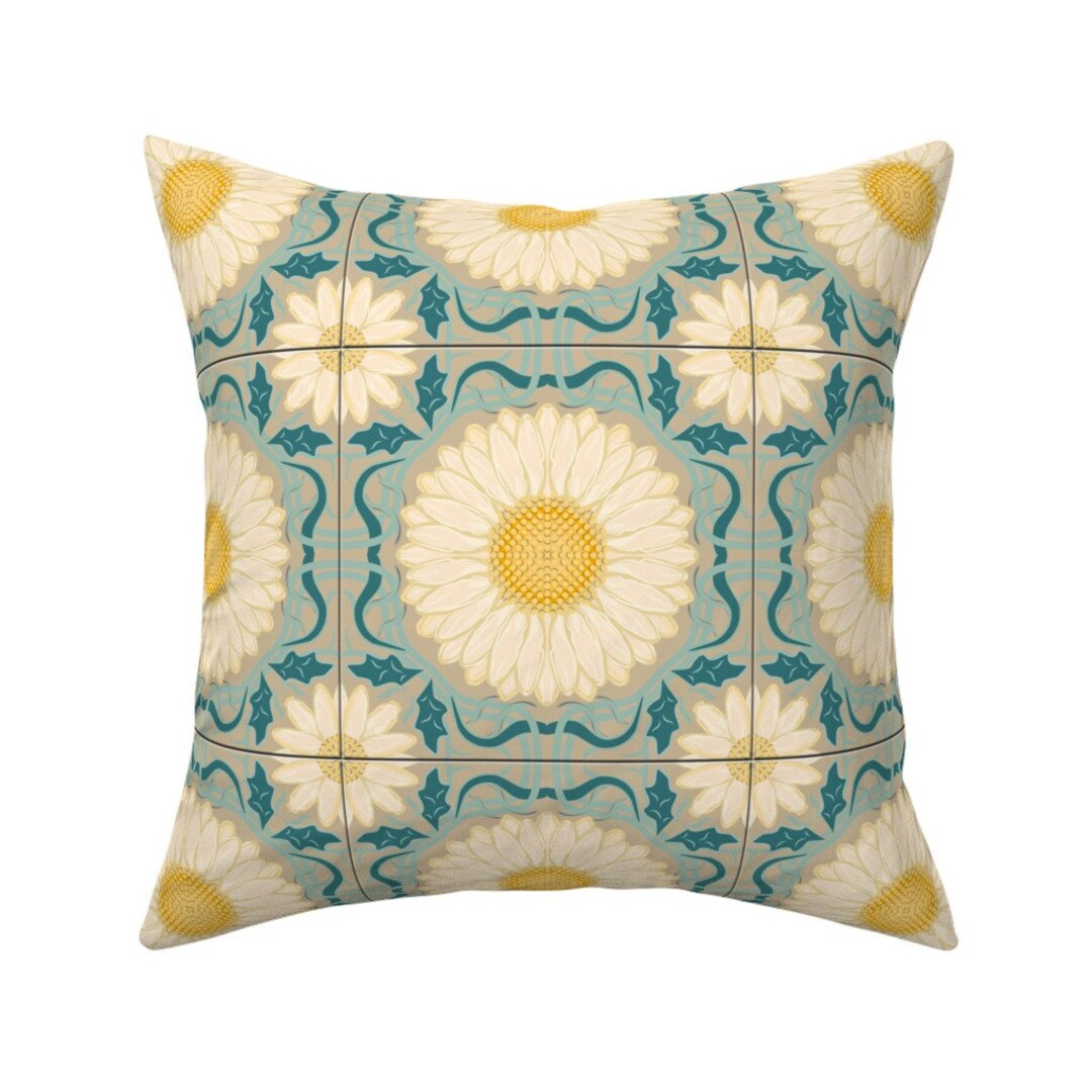 Floral Throw Pillow Spanish Floral Tile by Eclectic_house - Etsy