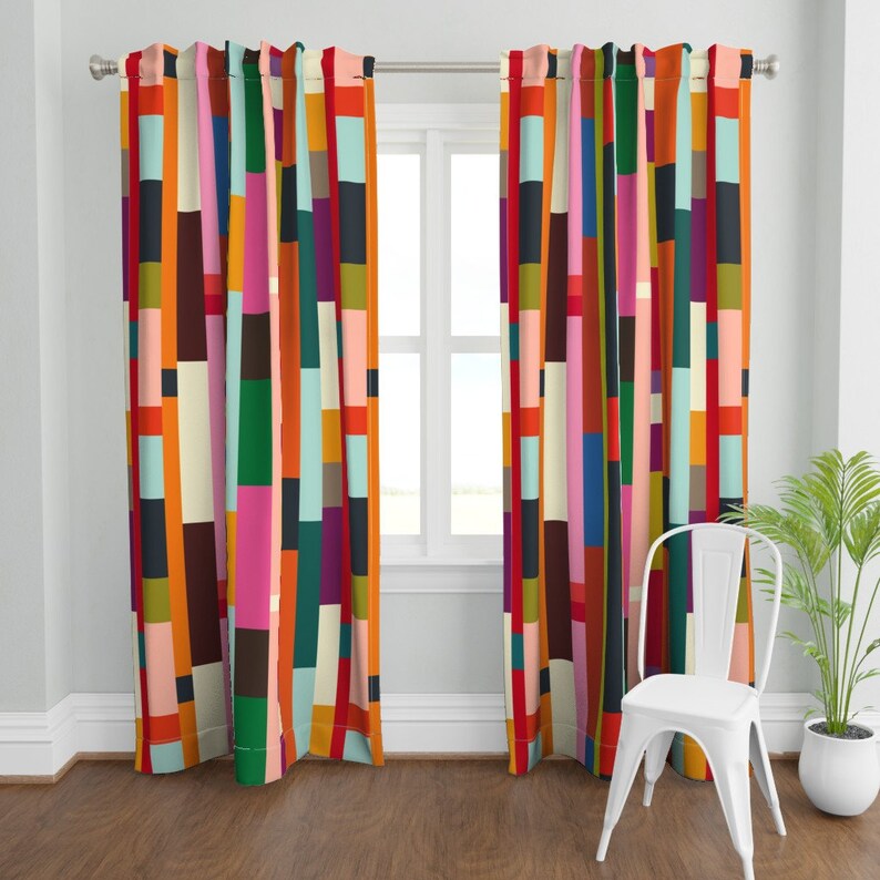 Retro Color Blocking Curtain Panel Solid Scraps by Katerhees - Etsy