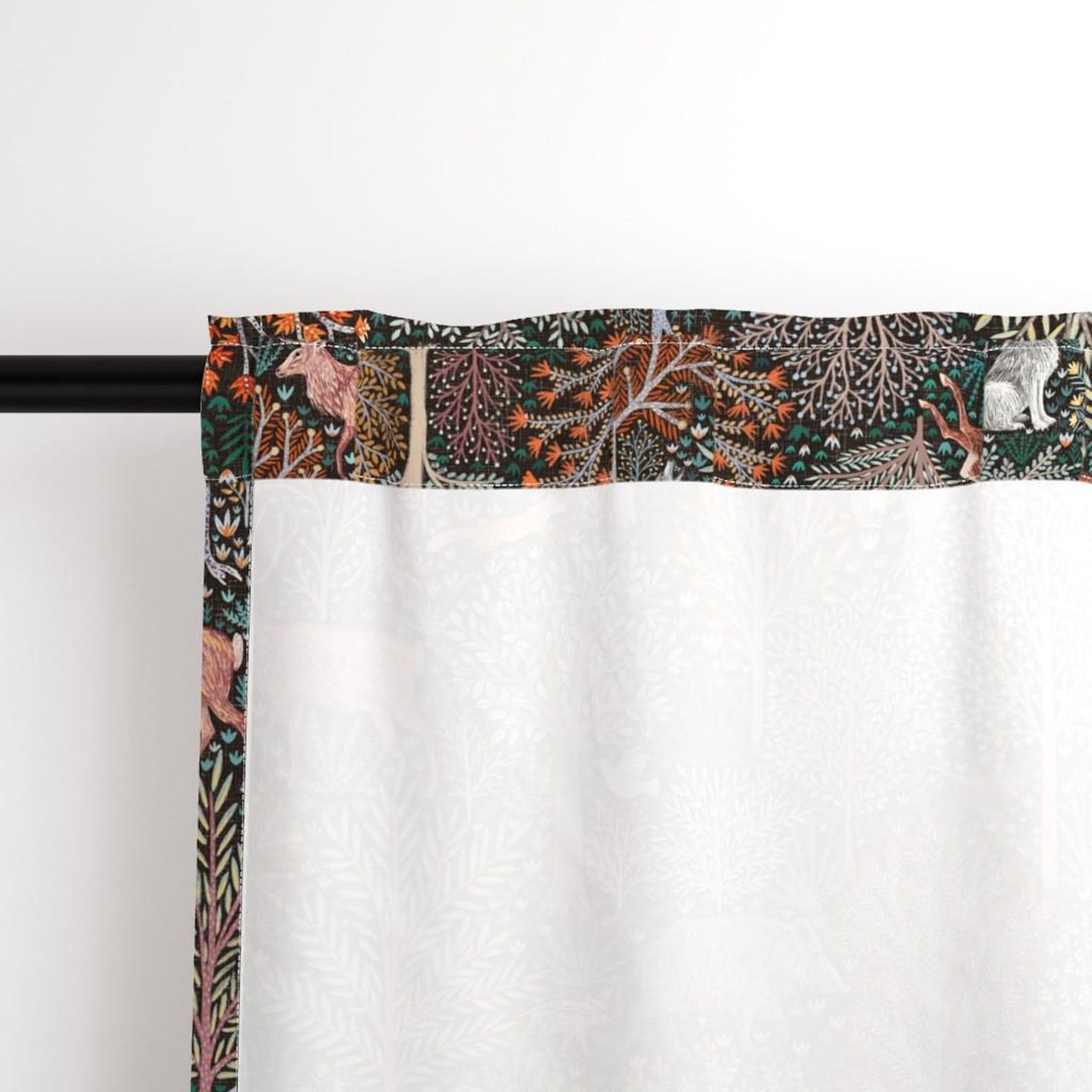 Woodland Curtain Panel - Rustic Autumn Thanksgiving Animals Leaves Pine ...