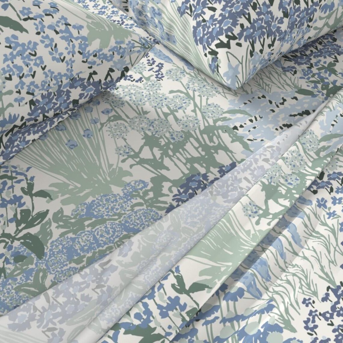 Botanical Meadow Sheets - Garden Bloom by Hufton_studio - Blue Flowers ...