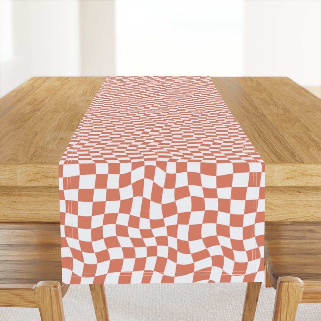 Retro Wavy Check Table Runner - Y2k 1990s Wavy Checkerboard Burnt ...