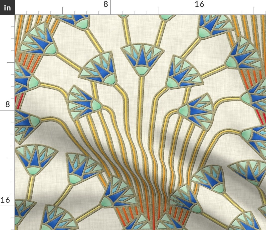 Art Deco Sheets Papyrus Flowers Light by Analinea Egyptian - Etsy
