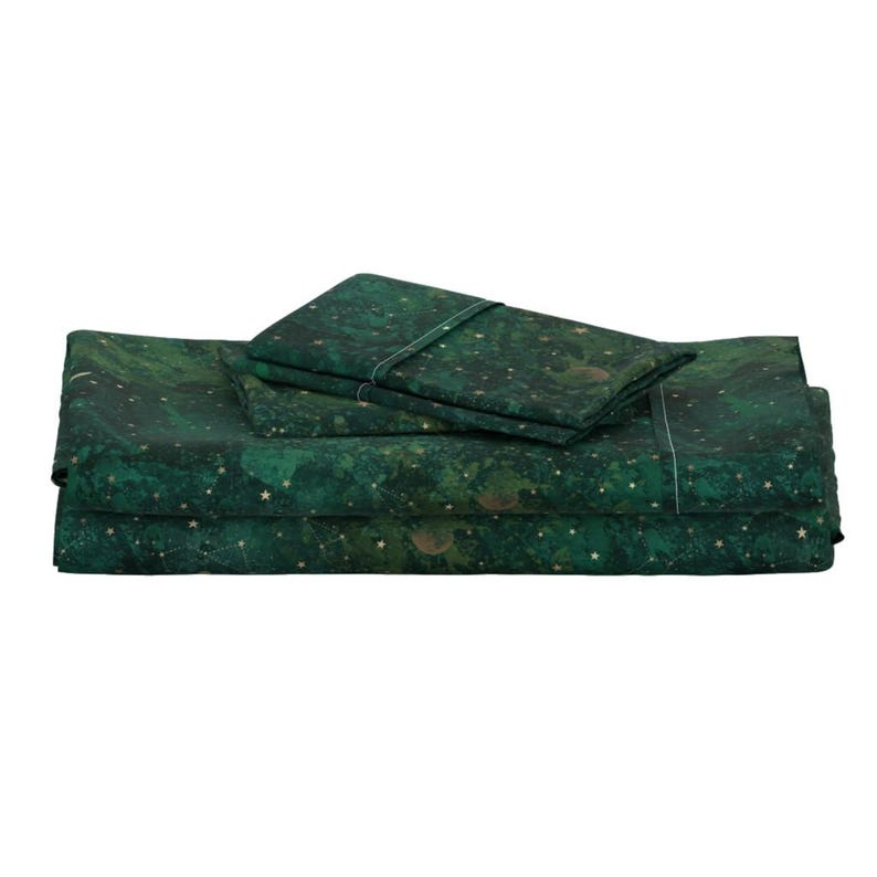 Celestial Sky Sheets - Dark Green Galaxy by Rebecca_reck_art - Emerald ...