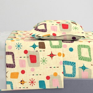 Retro Mod Sheets 1950s Atomic Pattern by Bruxamagica Mid Century Modern 1950s Geometric Cotton ...