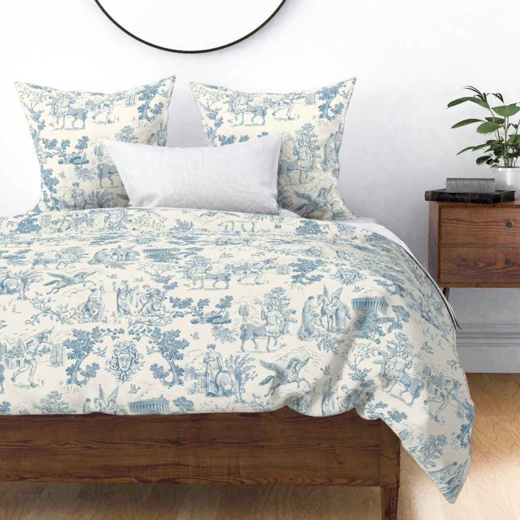 Ancient Greece Duvet Cover Greek Mythology Toile Blue by - Etsy