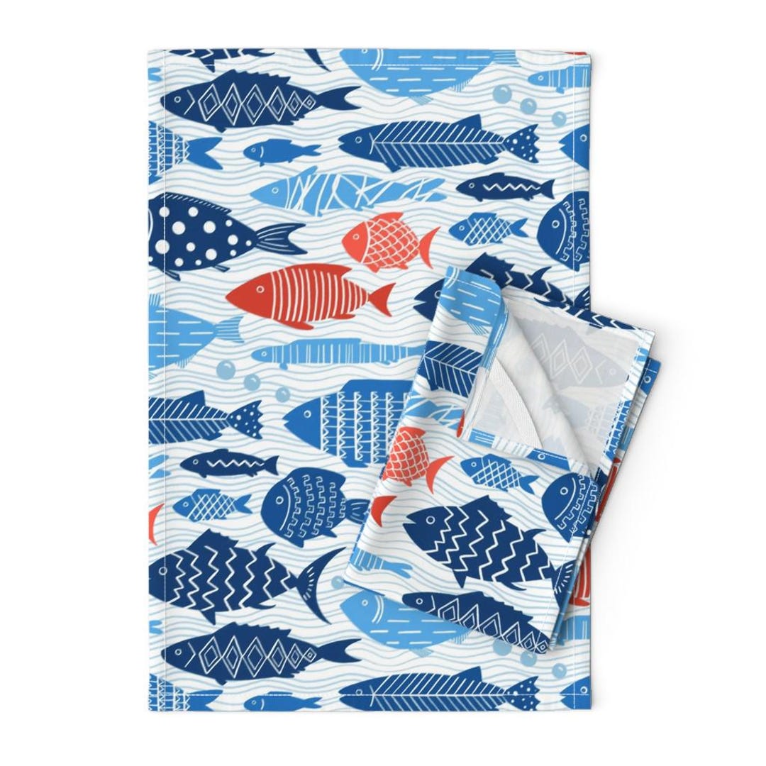 Blue Coastal Fish Tea Towels set of 2 Patterned Fish by Dasbrooklyn Red ...