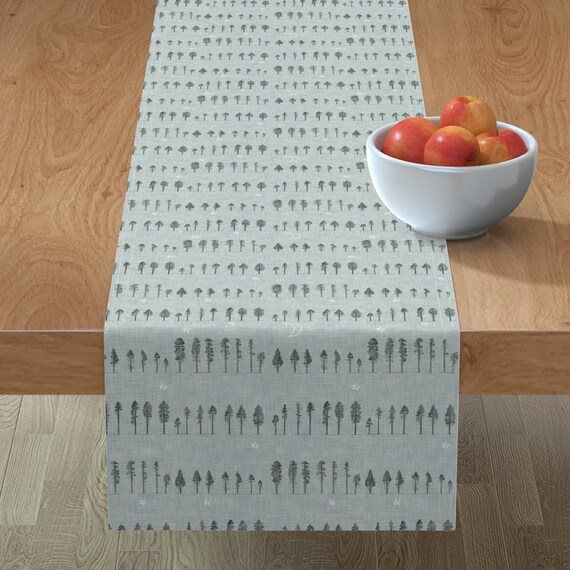 Blue Grey Trees Table Runner Midnight Forest Grey by | Etsy