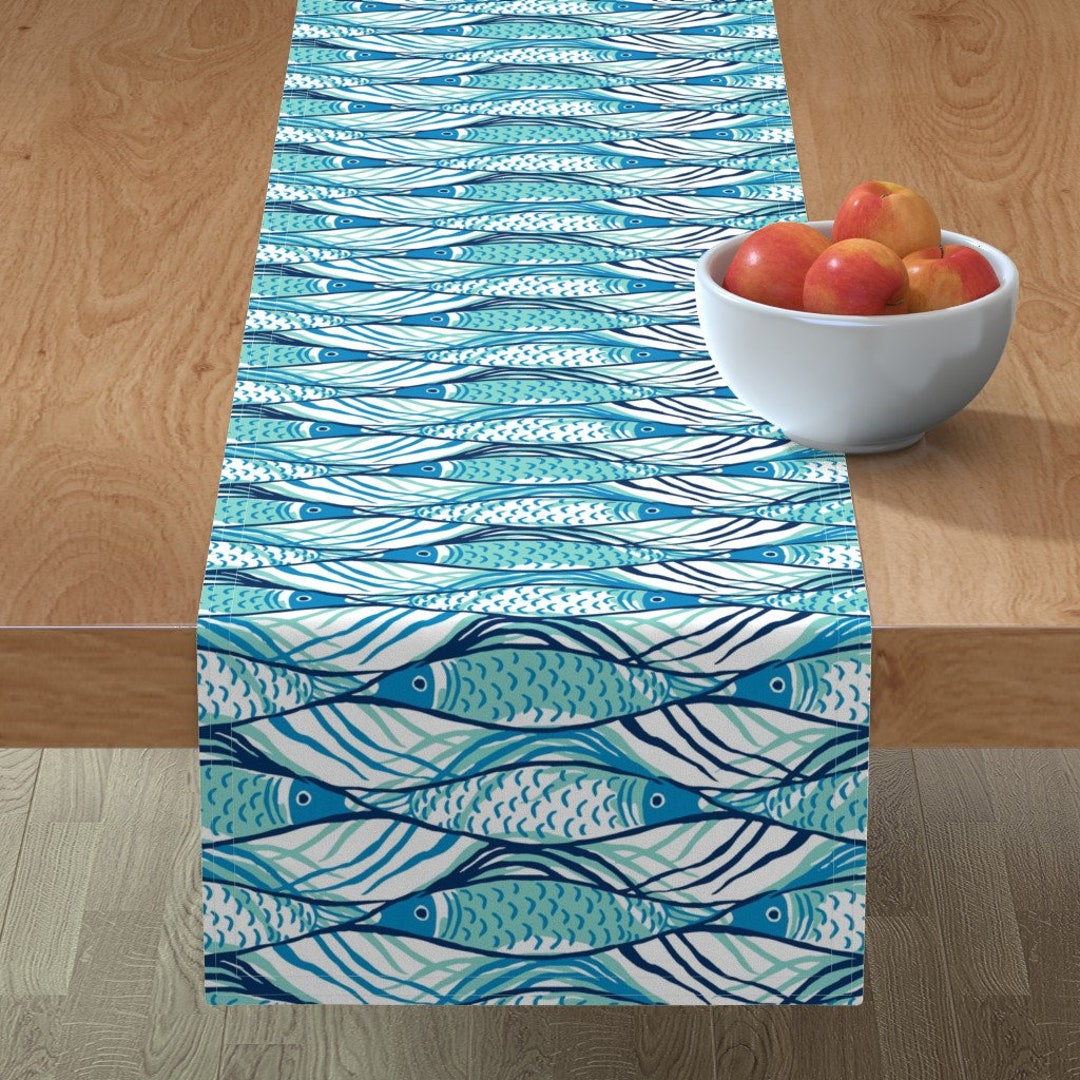 Nautical Table Runner One Fish Aqua by Elizabeth_hale_design - Etsy