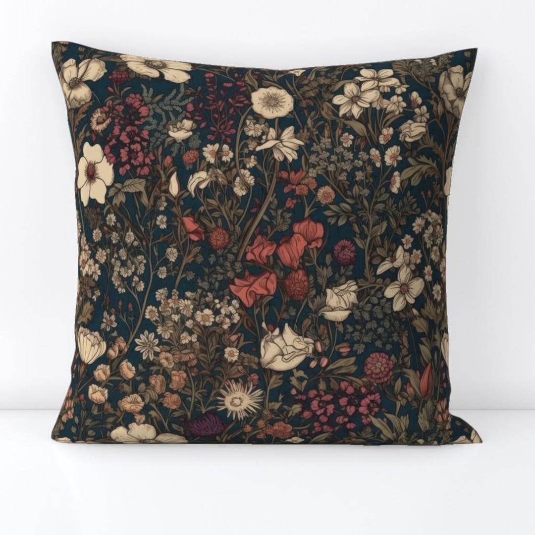 Moody Floral Throw Pillow - Autumn Fall Vintage Botanical Garden Bloom ...