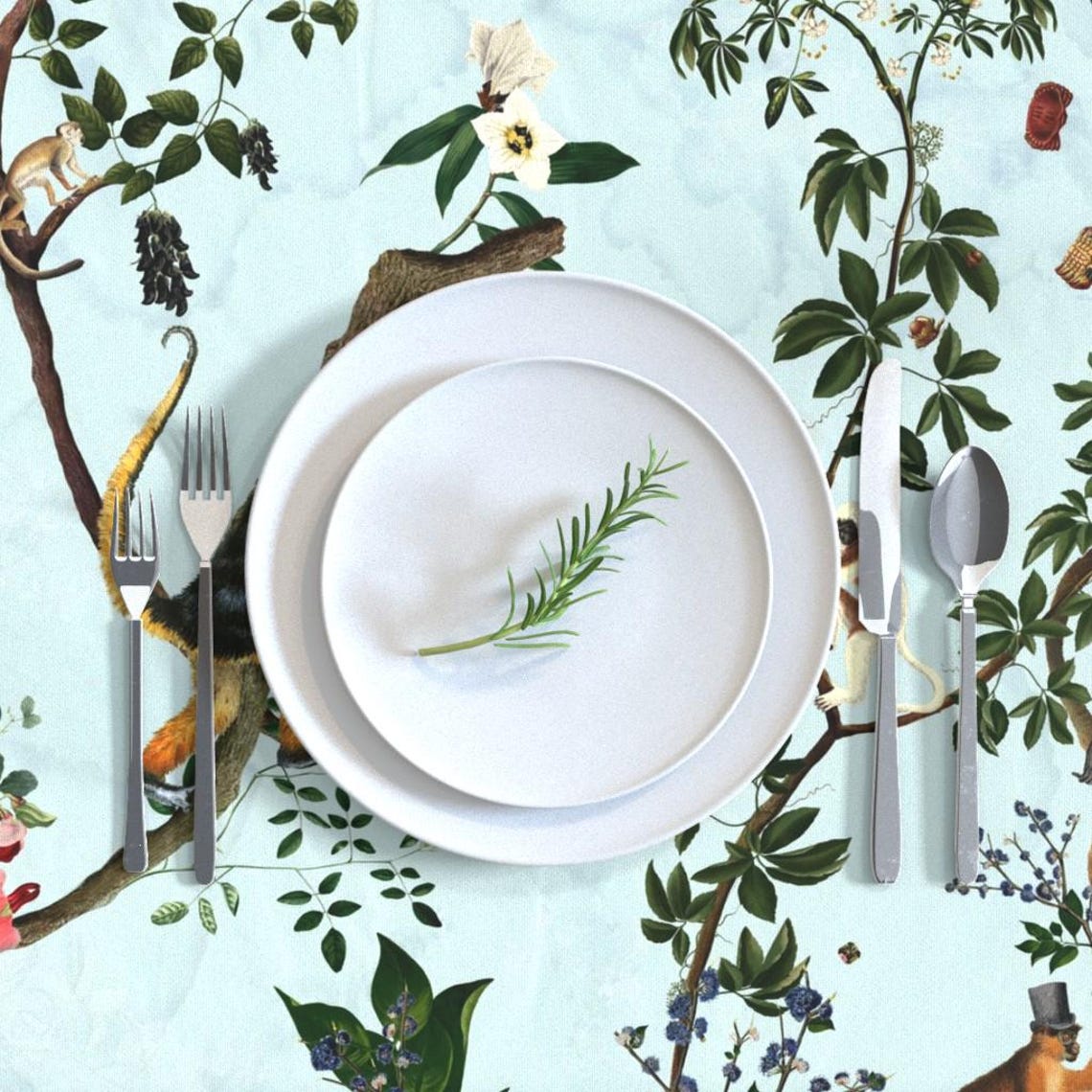 Monkey Chinoiserie Tablecloth - Monkey World Blue by Fifikoussout ...