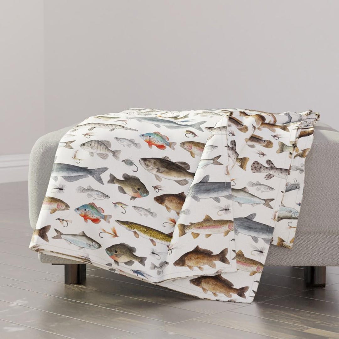 Fish Throw Blanket - Fishing Salmon Cabin Trout Fisherman Lures Sunfish ...