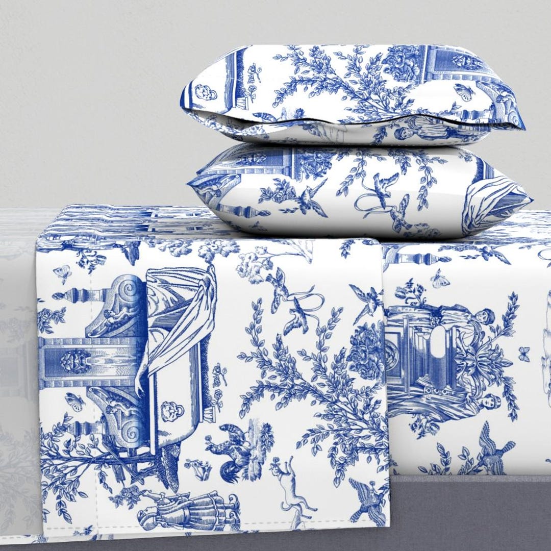 Classical Toile Sheets - Garden Toile by Chicca_besso - Indigo Blue ...