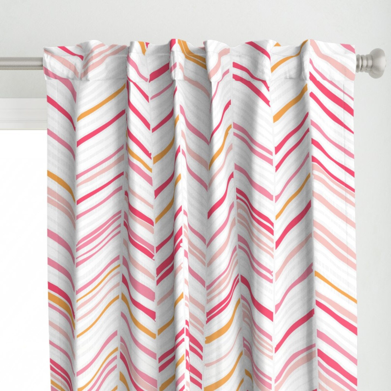 Chevron Curtain Panel Herringbone in Pink by Friztin | Etsy