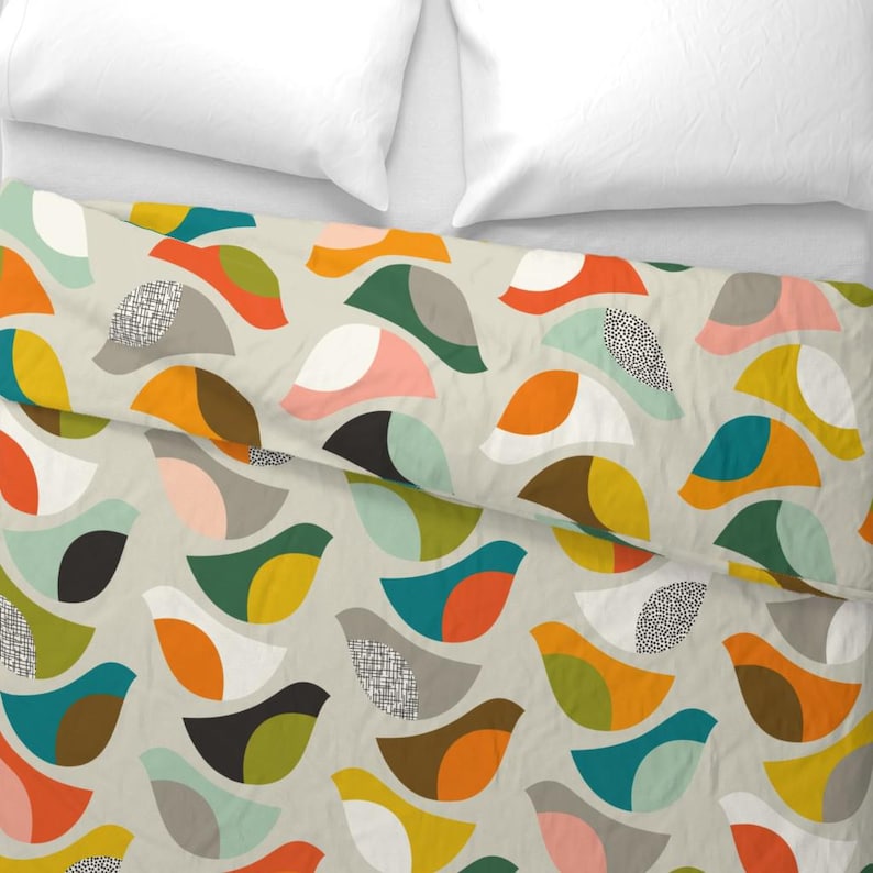 Mod Birds Bedding - Midmod Migrators by Katerhees - Mid Century Spring ...