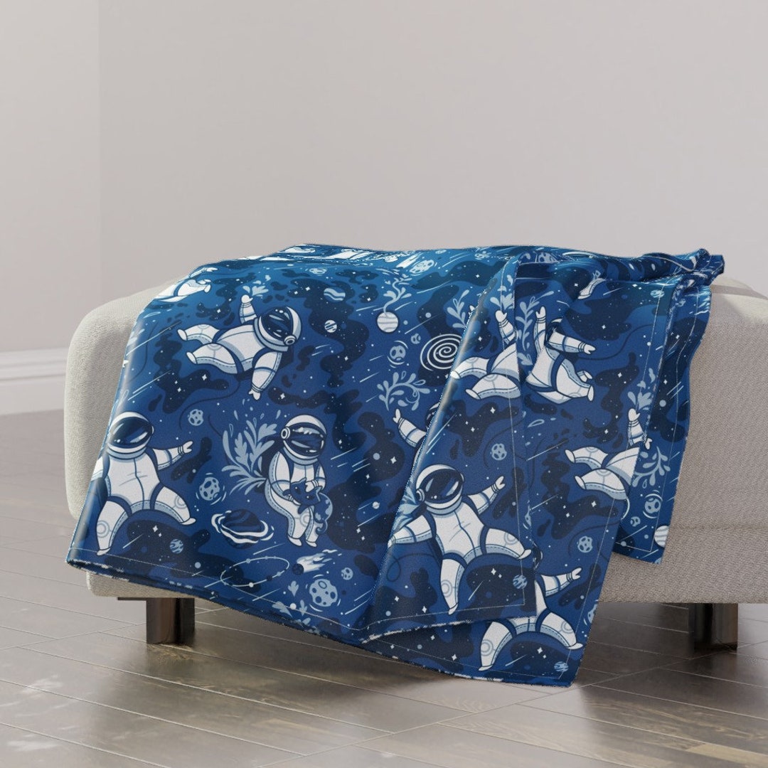 Blue Cosmonaut Throw Blanket Blue Space by Penguinhouse - Etsy